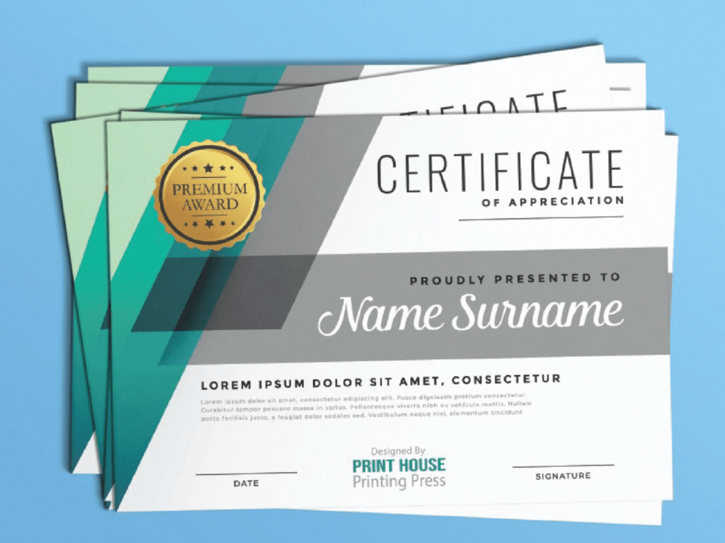 Standard Certificates - Print House Printing Press